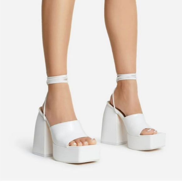 EGO | Shoes | Angelic Lace Up Square Peep Toe Platform Block Heel In ...